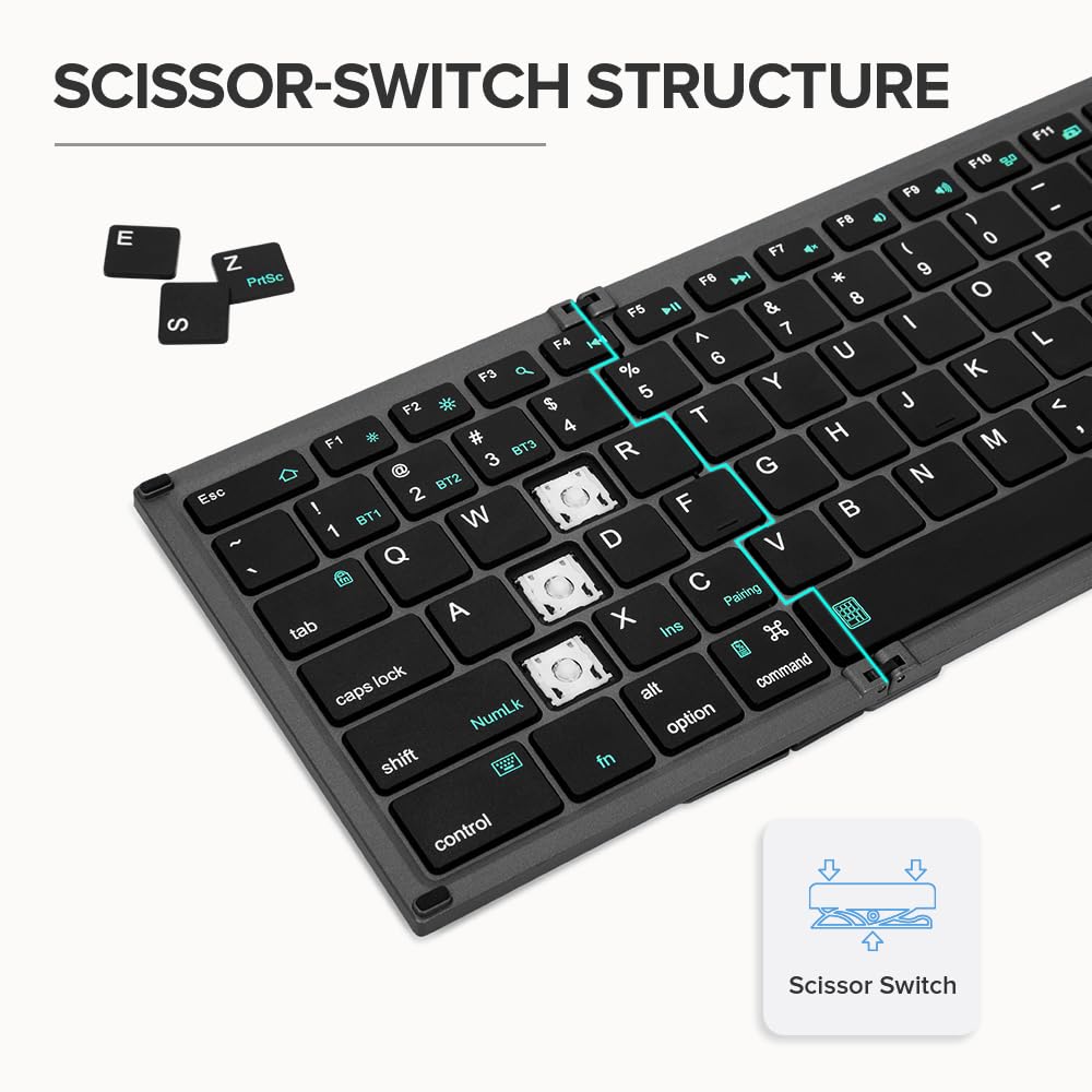 DeLUX Full Size Folding Keyboard 78 Keys, Wireless Bluetooth Keyboard with 2-in-1 Touchpad, Portable Travel Multi-Device and Multi-System Keyboard (KF17)