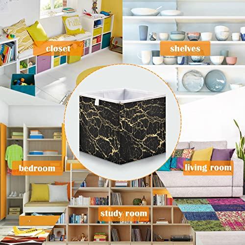 ALAZA Black Gold Marble Texture Fabric Cube Storage Bin,Collapsible Fabric Bins Organizer Foldable Basket For Closet Cabinet Shelf Office,11.02X11.02X11.02In