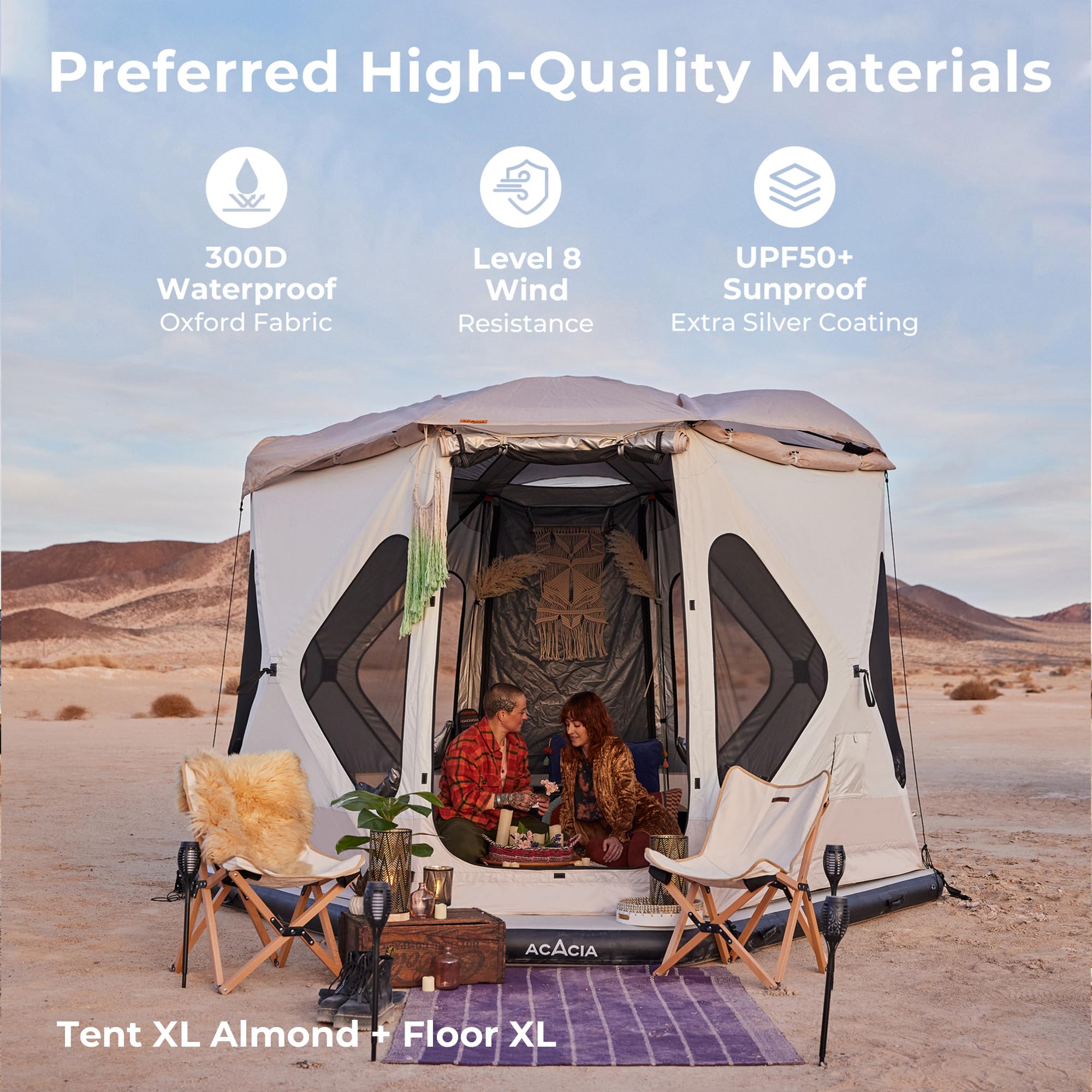 ACACIA Space Camping Tent XL, 4-6 Person Large Family Tent with 6'10'' Height, 2 Doors, 8 Windows, Waterproof Pop Up Easy Setup Hub Tent with Rainfly, Footprint for Car Camping, Glamping, Sunrise