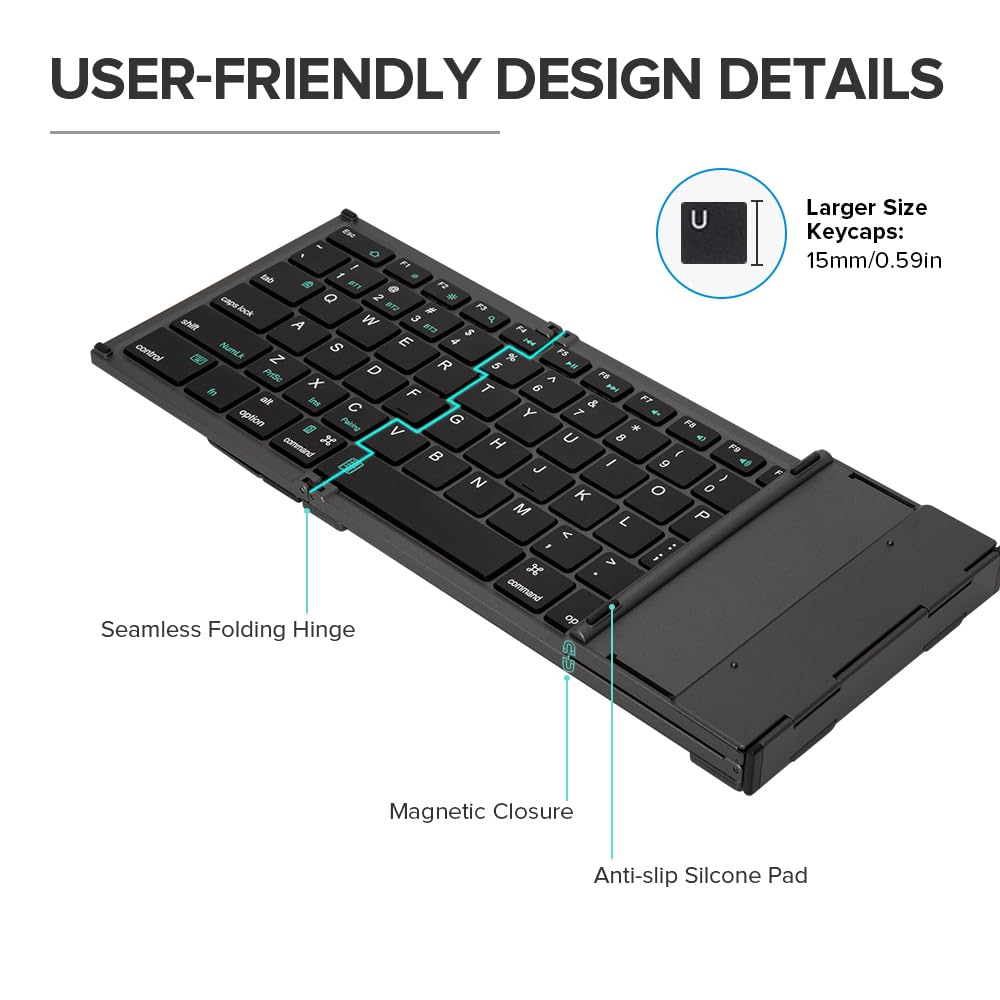 DeLUX Full Size Folding Keyboard 78 Keys, Wireless Bluetooth Keyboard with 2-in-1 Touchpad, Portable Travel Multi-Device and Multi-System Keyboard (KF17)