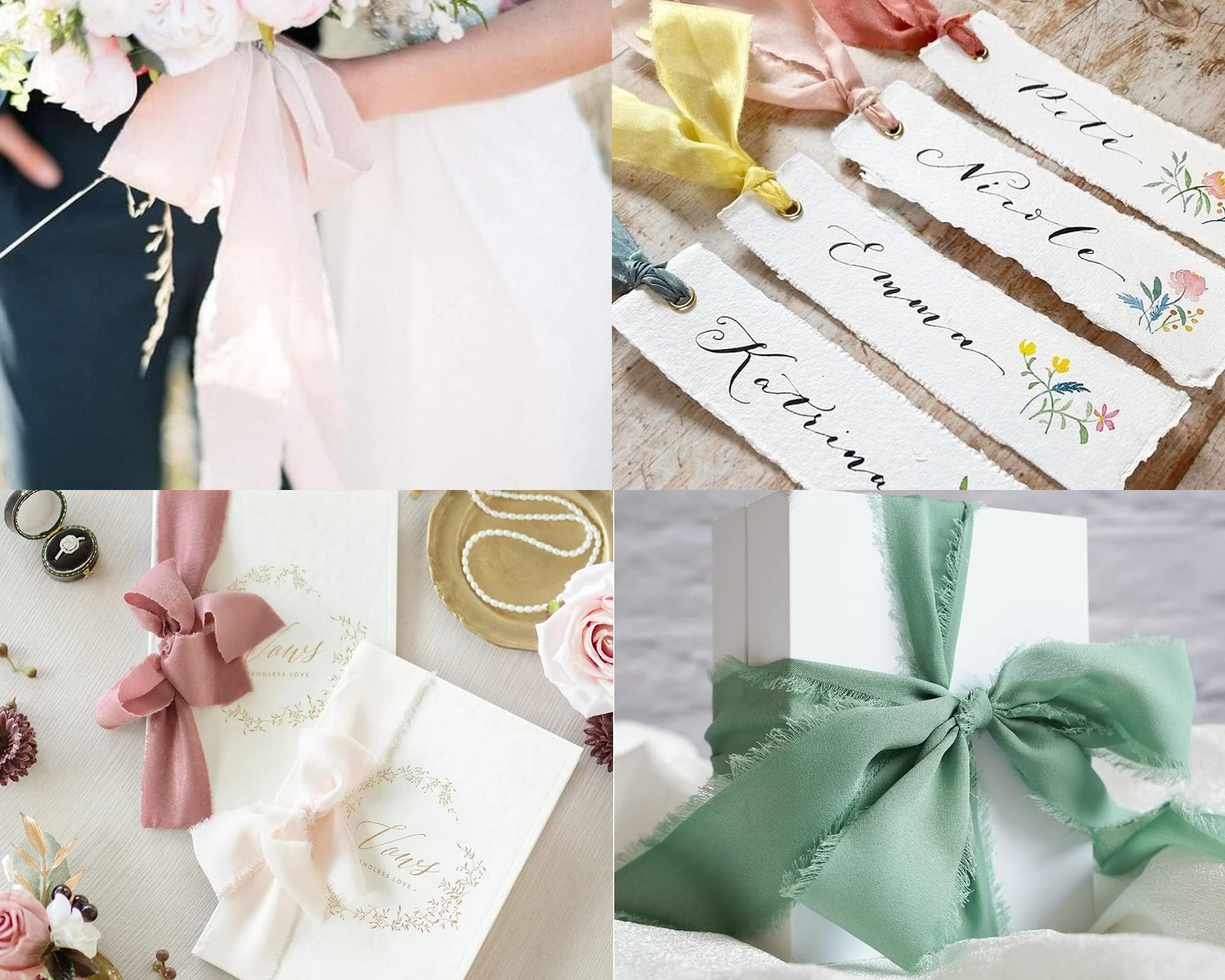 Maclemon Handmade Fringe Dusty Rose Nude Pink Mauve Chiffon Silk Ribbon 3 Rolls 2" x 7Yd Ribbons Set for Wedding Invitations,Bridal Bouquets,Gifts Wrapping,DIY Crafts