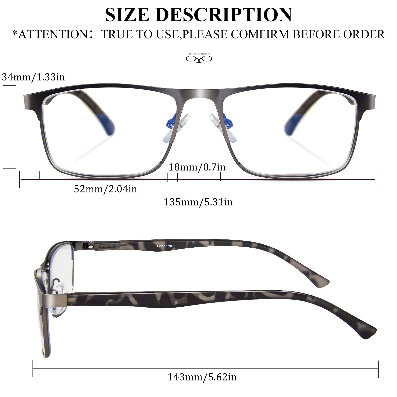 Lcbestbro 3 Pack Business Blue light Blocking Reading Glasses for Men, 2.0 Metal Readers