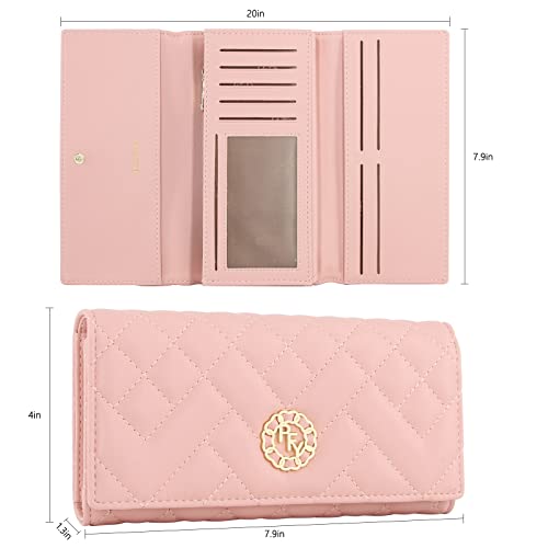 Titosha Valentines Day Gifts Womens Wallets With Large Capacity Rfid Blocking Medium Wallets For Women Trifold Wallet Ladies Purse PU Leather Pink Wallet
