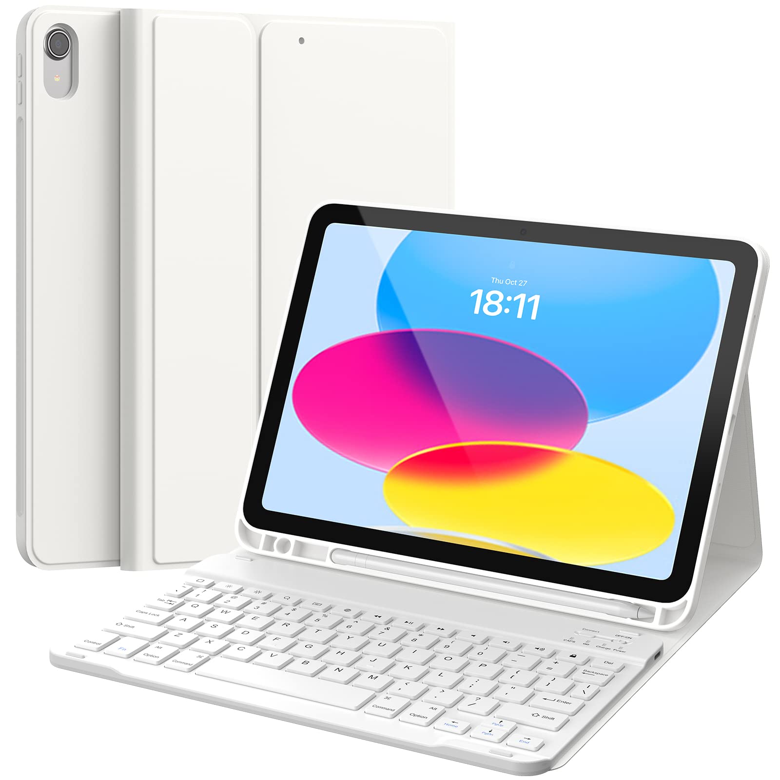 CHESONA Keyboard Case for iPad 10th Generation 10.9-inch 2022, Detachable Bluetooth Keyboard, Stand Folio Keyboard Cover with Pencil Holder, Rechargeable Keyboard for iPad 10th Gen 2022 (White)
