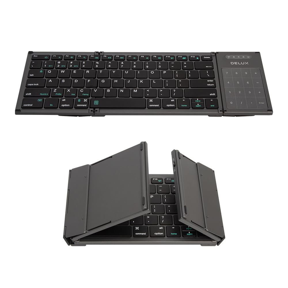 DeLUX Full Size Folding Keyboard 78 Keys, Wireless Bluetooth Keyboard with 2-in-1 Touchpad, Portable Travel Multi-Device and Multi-System Keyboard (KF17)