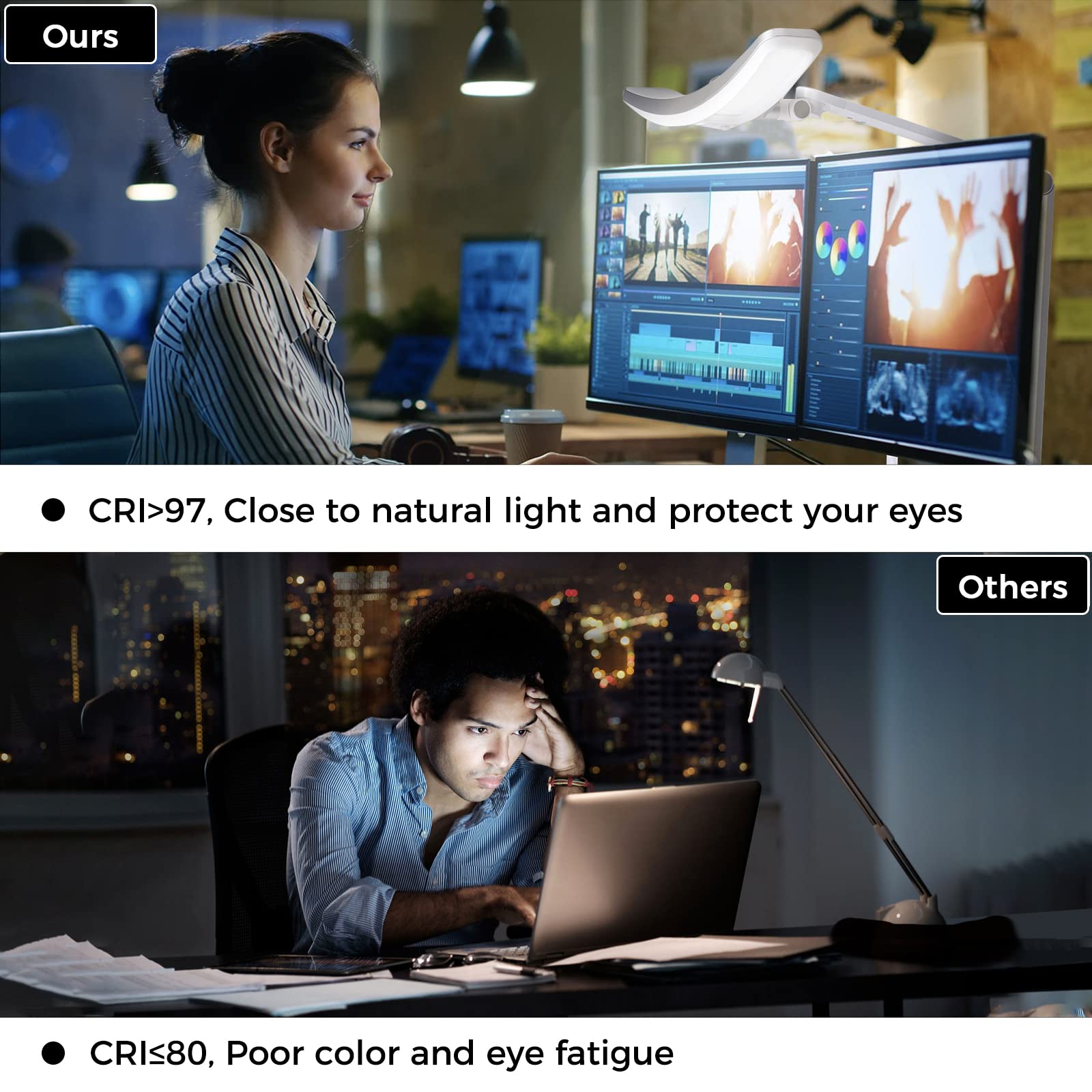 HAPPY NOCNOC Eye-Care eReading Desk Lamp/ Table Lamp/ Task Lamp/ Swing Arm Lamp: Auto-Dimming, CRI 97, Adjustable Temperatures, 51” Wide Illumination Desk Light for Home Office, Bedroom, Living Room