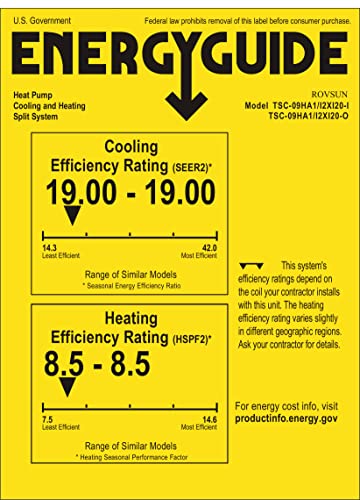 ROVSUN 9,000 BTU Mini Split AC/Heating System with Inverter, 19 SEER 115V Energy Saving Ductless Split-System Air Conditioner with Pre-Charged Condenser, Heat Pump, Remote Control & Installation Kit