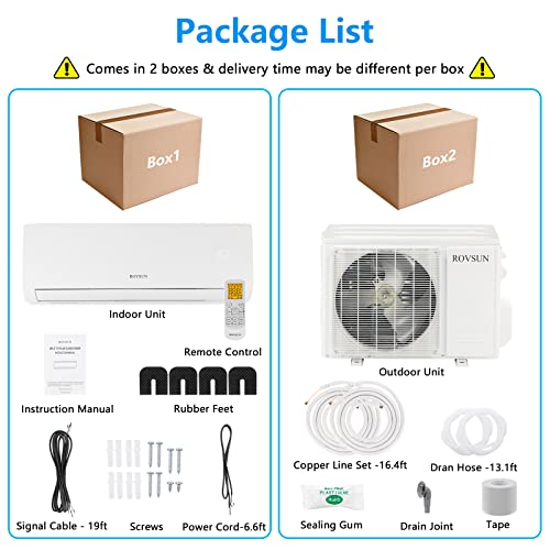 ROVSUN 9,000 BTU Mini Split AC/Heating System with Inverter, 19 SEER 115V Energy Saving Ductless Split-System Air Conditioner with Pre-Charged Condenser, Heat Pump, Remote Control & Installation Kit