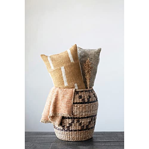 Creative Co-Op Woven Mélange Cotton Blend Bouclé Fringe Blanket Throw, Single, Tan
