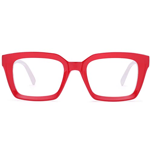 Hycredi Classic Square Eyewear Non-prescription Clear Lens glasses for Women Men Thick Square Frame Eyeglasses-Red