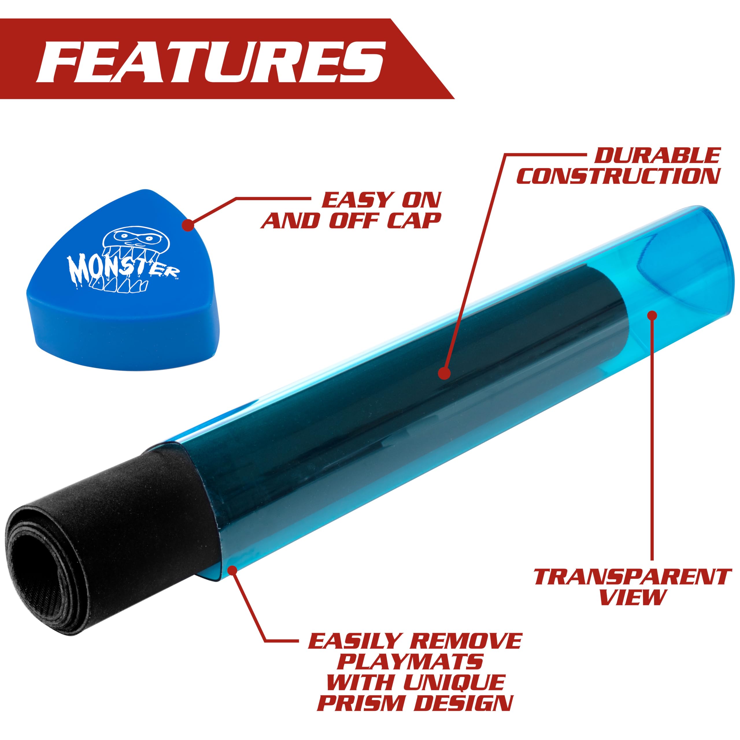 Playmat Tube - Monster Protectors Prism-Shaped Play Mat Tube (Blue Translucent) - Won't Roll, Easy in and Out Design (2 Pack)