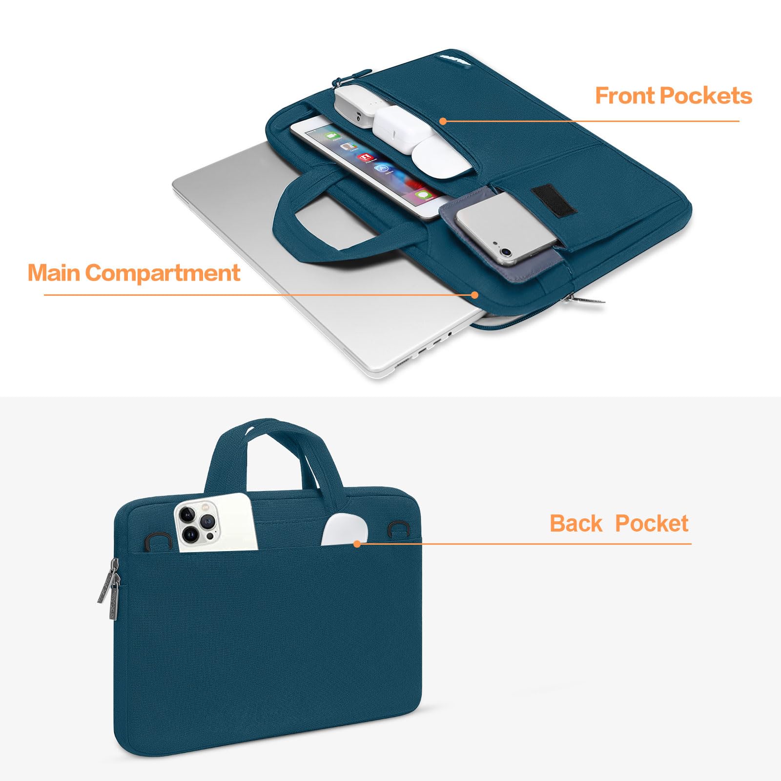 MOSISO Laptop Shoulder Bag Compatible with MacBook Air/Pro, 13-13.3 inch Notebook, Polyester Flapover Briefcase Sleeve Case, Deep Teal