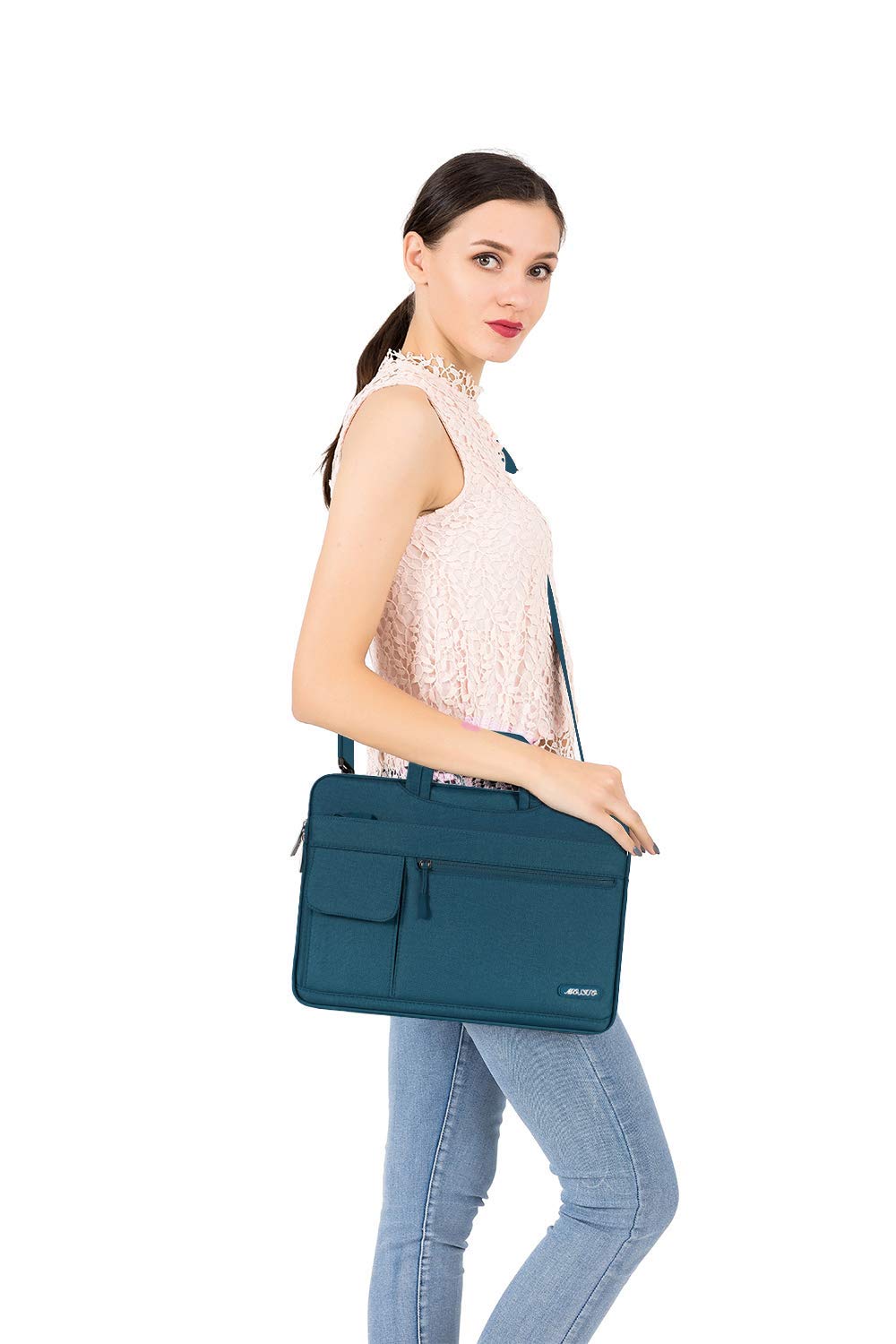 MOSISO Laptop Shoulder Bag Compatible with MacBook Air/Pro, 13-13.3 inch Notebook, Polyester Flapover Briefcase Sleeve Case, Deep Teal