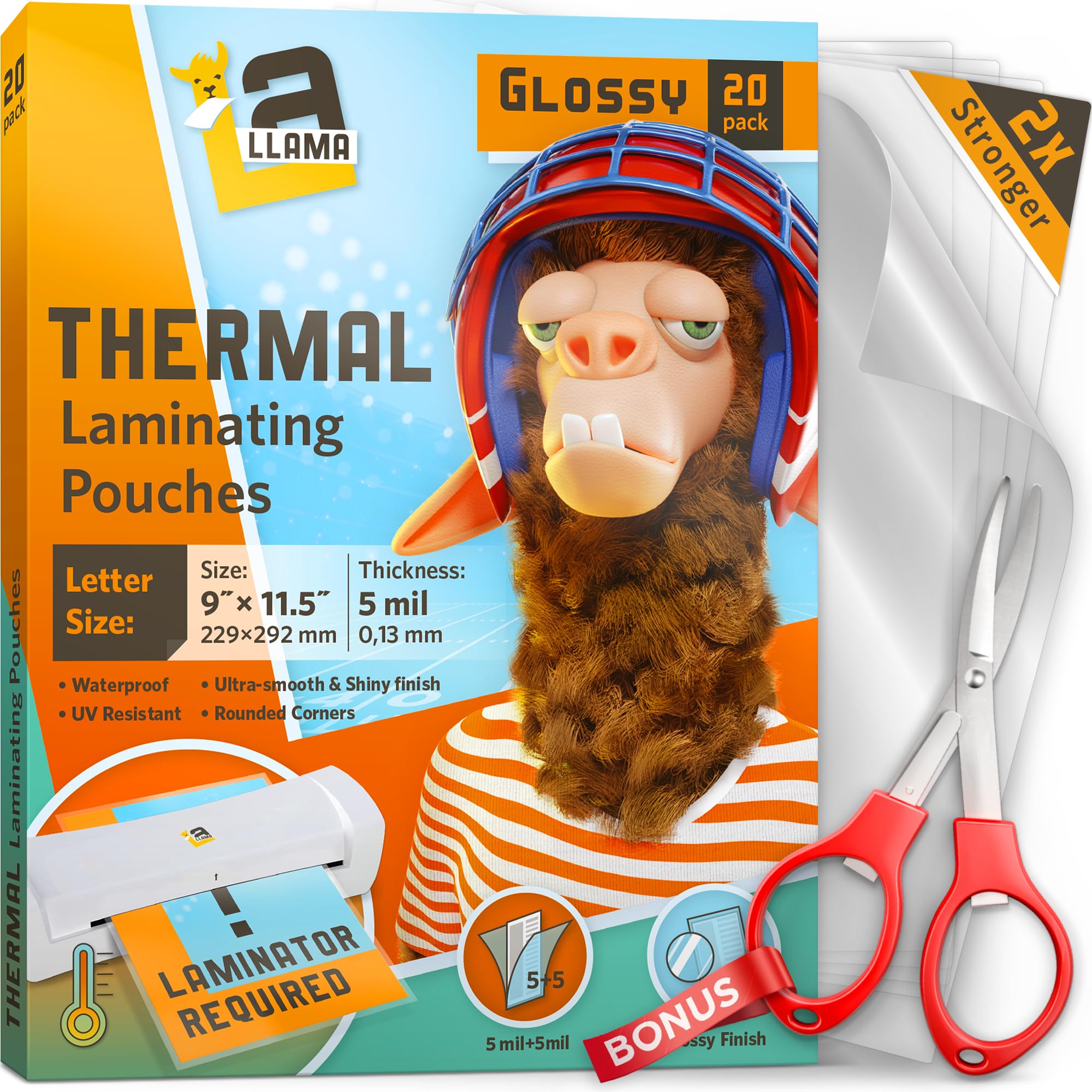 Thermal Laminating Pouches, 9 x 11.5 Inches, 5 Mil Thick, 20 Pack, Suited for Letter Size Laminating Sheets 8.5 x 11