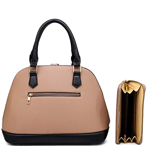 Trendeology Leopard Ostrich Animal Print Vegan Leather Dome Satchel Purse Handbag (1Large Plain Leather - Fuchsia/Black) Medium