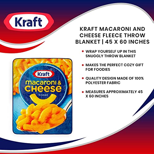 Kraft Macaroni and Cheese Plush Fleece Throw Blanket | Soft Polyester Cover For Sofa and Bed, Cozy Home Decor Room Essentials | Cute Gifts and Collectibles | 45 x 60 Inches