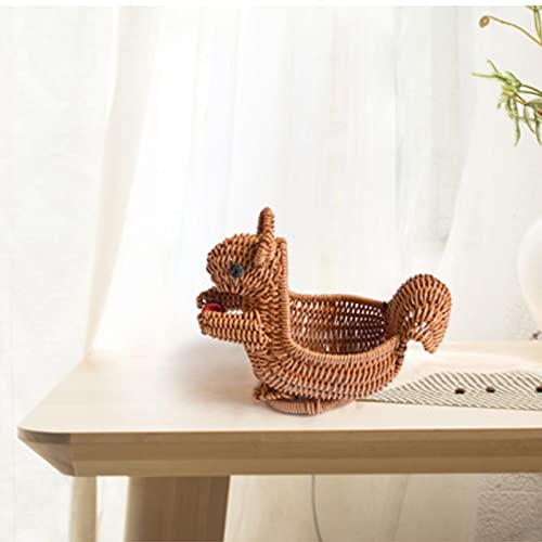 YQYAZL Handwoven Rattan Basket, Squirrel Shape Woven Wicker Baskets for Organizing Cute Small Storage Basket for Decoration,Picnic, Groceries, Toy Storage