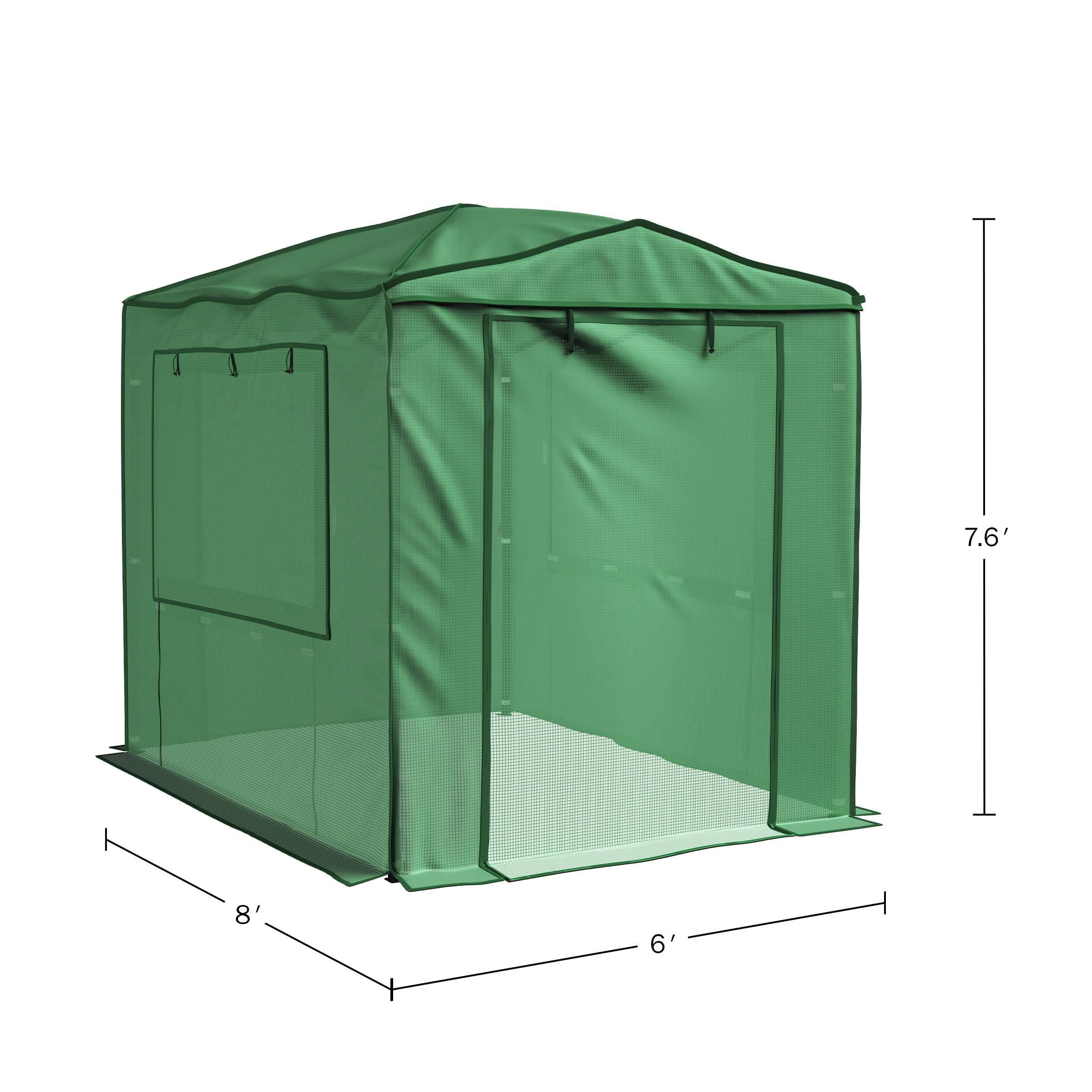 Pop Up Greenhouse - 8ft x 6ft Portable Walk in Green House with Roll-Up Zippered Doors and Mesh Windows - Gardening Supplies by Home-Complete (Green)