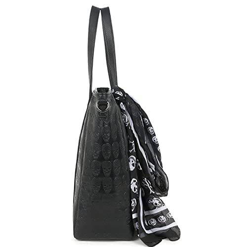 FiveloveTwo Women Handbag and Purses PU Satchel Skull Rivet Shoulder Tote Top-Handle Bag Black