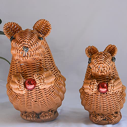 YQYAZL Handwoven Rattan Basket, Squirrel Shape Woven Wicker Baskets for Organizing Cute Small Storage Basket for Decoration,Picnic, Groceries, Toy Storage