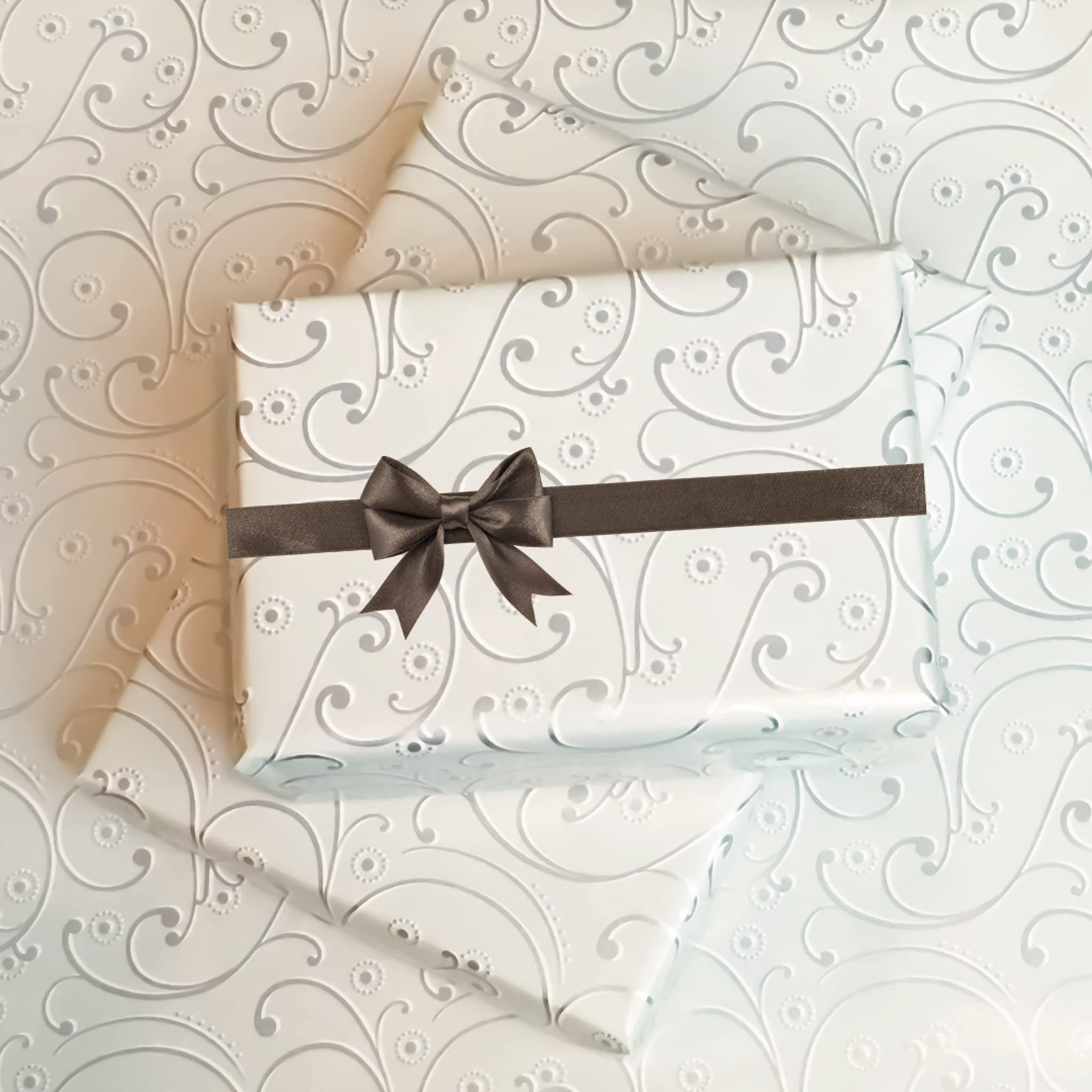 CakeSupplyShop Celebrations Wedding Anniversary Swirl Pearl and silver Gift Wrap Folded Wrapping Paper 24 x 12inches with Tags