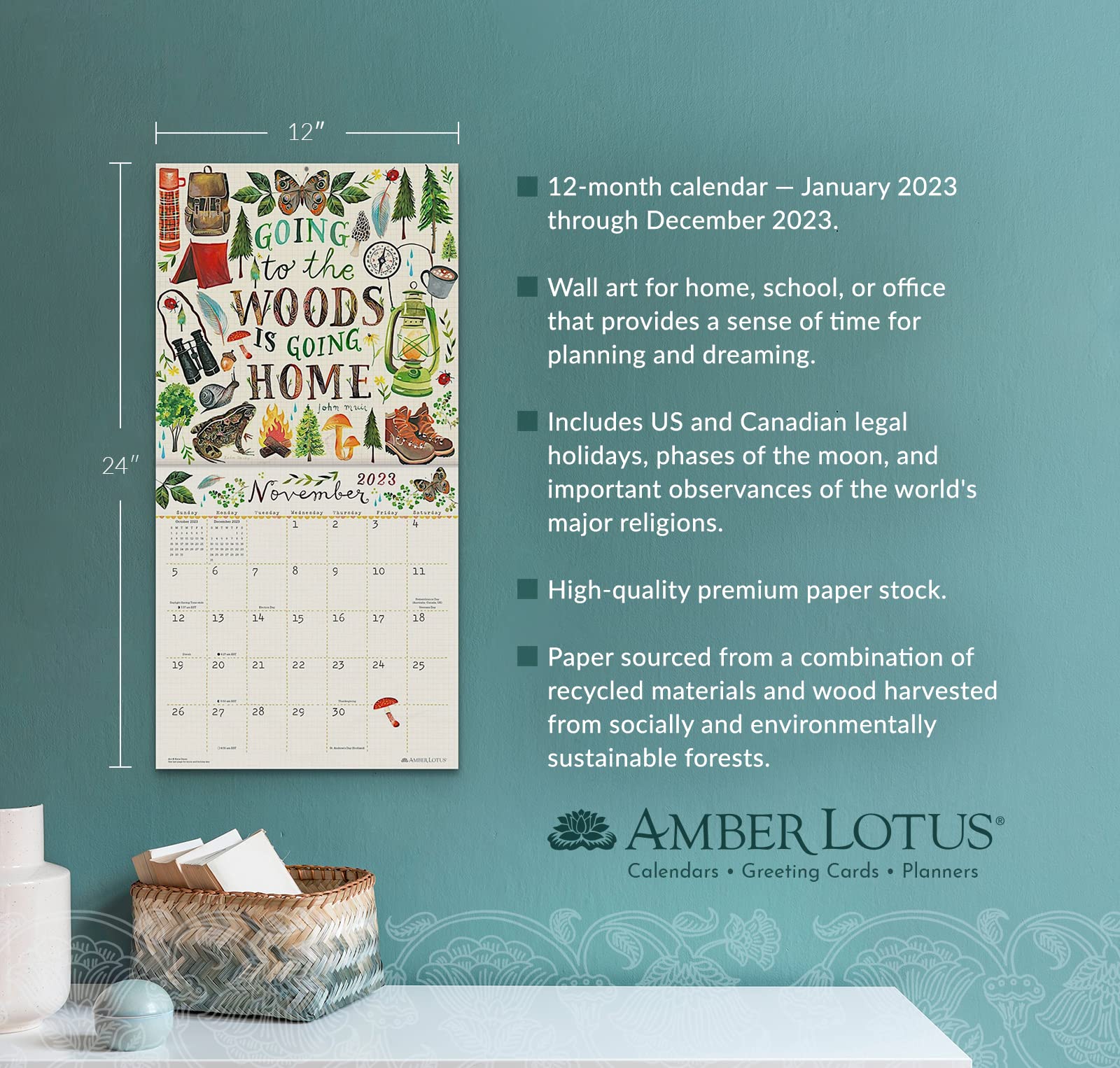 Katie Daisy 2023 Wall Calendar: Meet Me in the Meadow | 12" x 24" Open | Amber Lotus Publishing