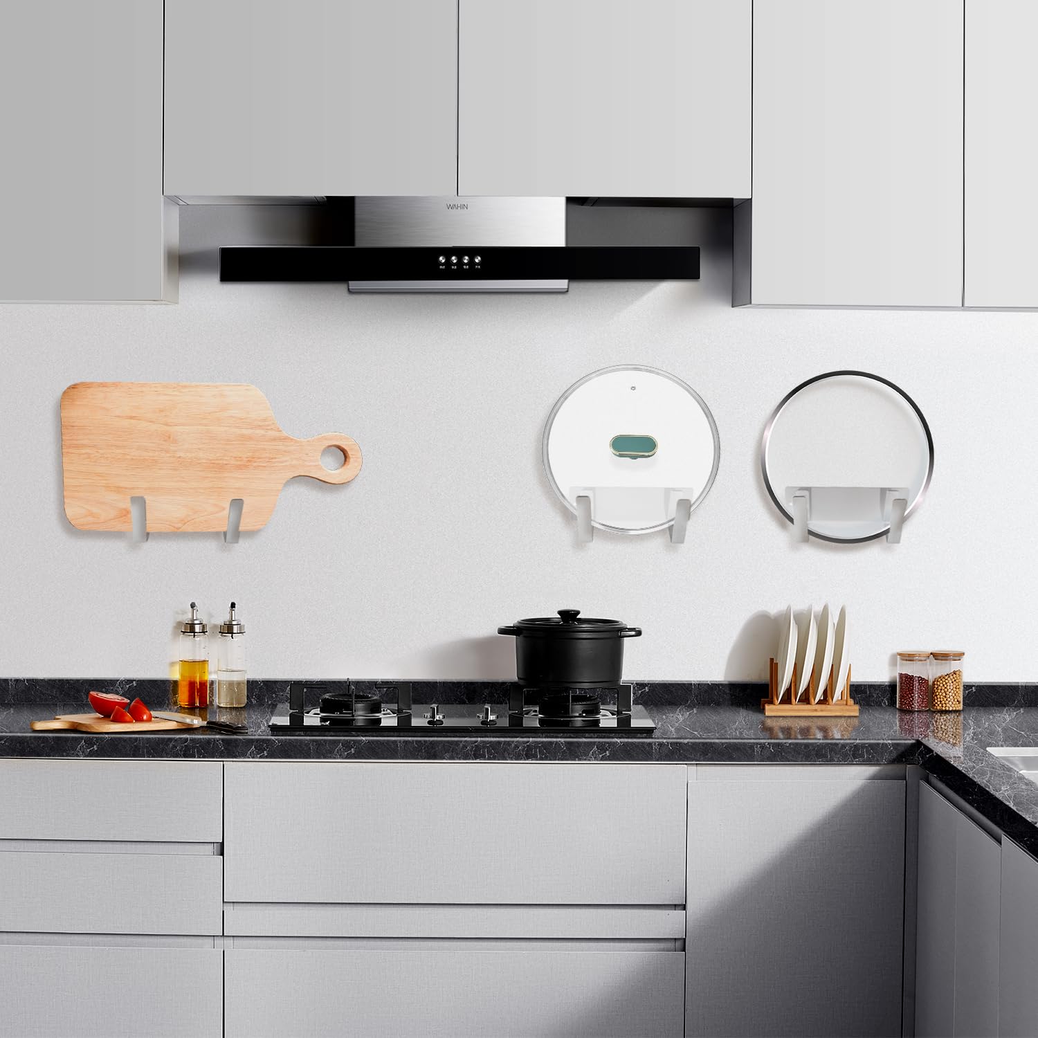 Pot Lid Rack Holder Stainless Steel Pot Lid Organizer Wall Mounted Design Pan Lid Organizer Cutting Board Holder for Place Pot Covers, Cutting Boards,Bakeware Dish Plate,Serving Trays(7.9*3.2in)