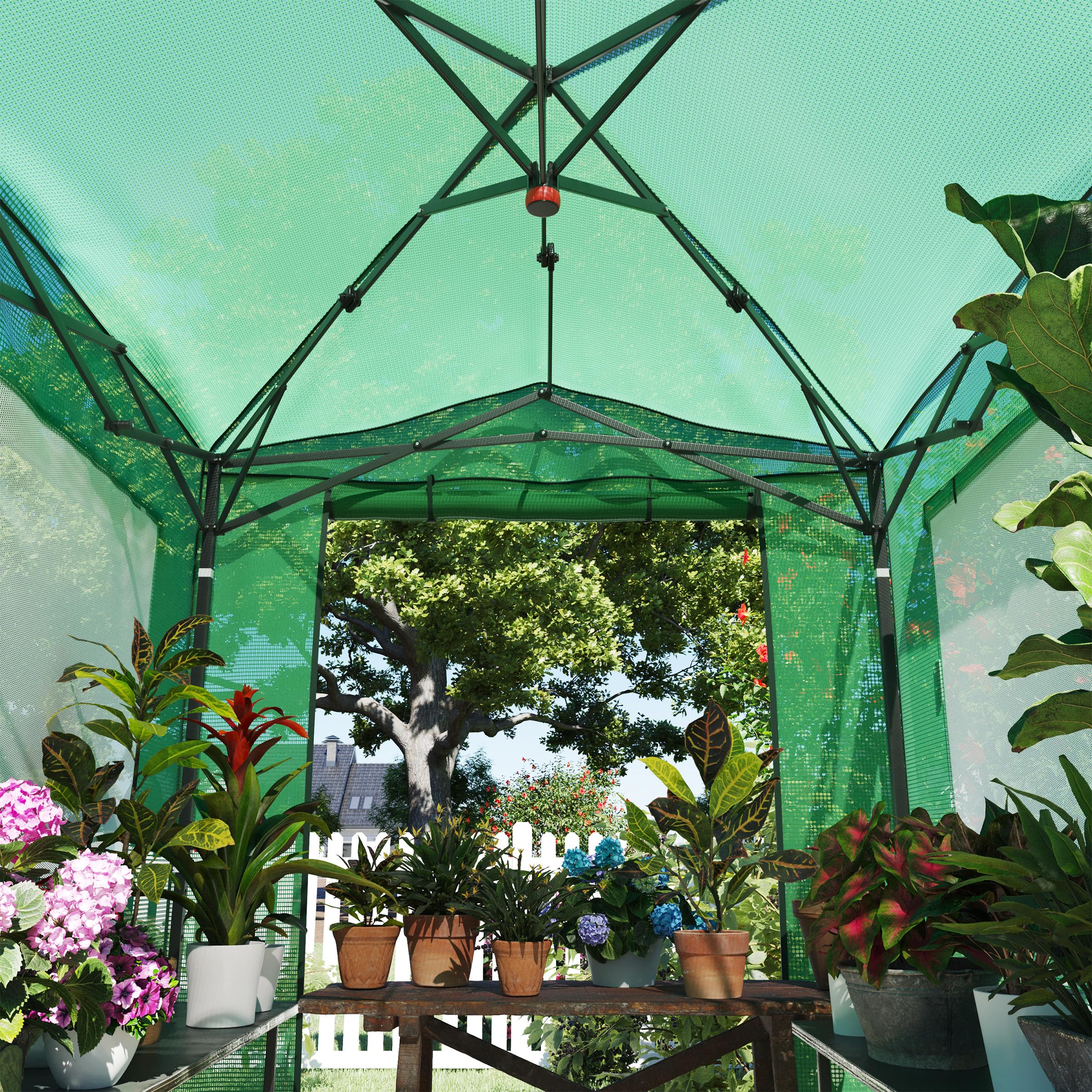 Pop Up Greenhouse - 8ft x 6ft Portable Walk in Green House with Roll-Up Zippered Doors and Mesh Windows - Gardening Supplies by Home-Complete (Green)