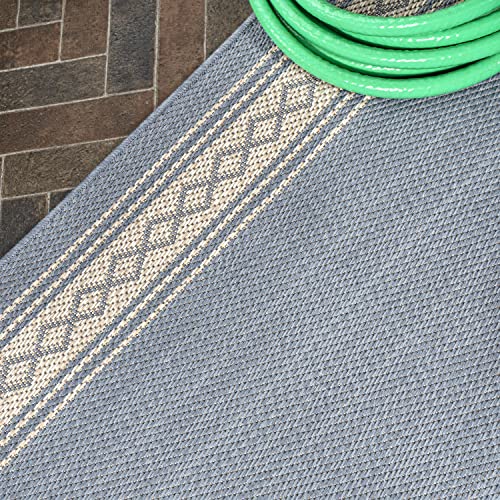 JONATHAN Y SMB207C-3 Lucia Classic Diamond Border Indoor Outdoor Area-Rug, Farmhouse, Traditional, Solid Easy-Cleaning,Bedroom,Kitchen,Backyard,Patio,Non Shedding, Blue/Cream, 3 X 5