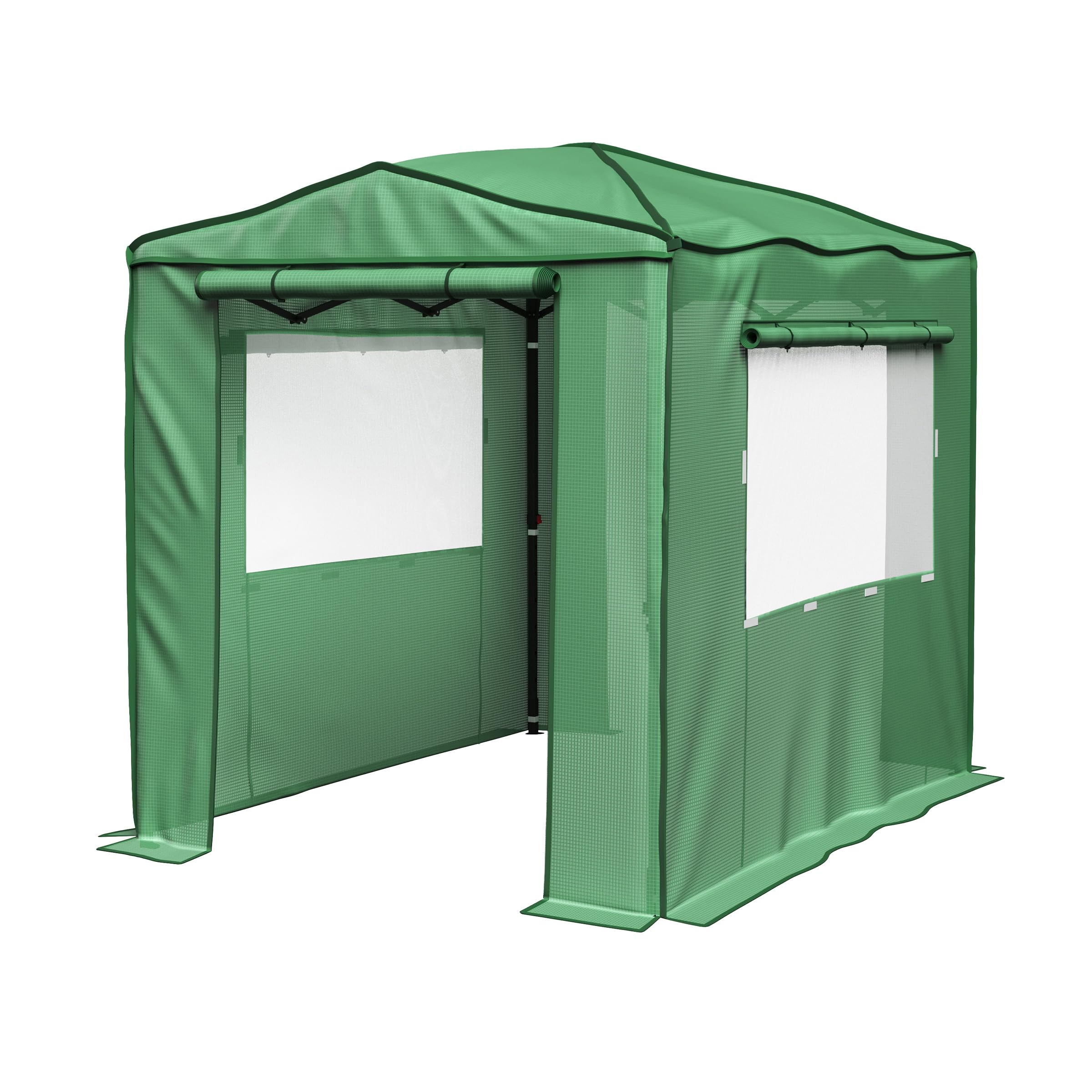 Pop Up Greenhouse - 8ft x 6ft Portable Walk in Green House with Roll-Up Zippered Doors and Mesh Windows - Gardening Supplies by Home-Complete (Green)