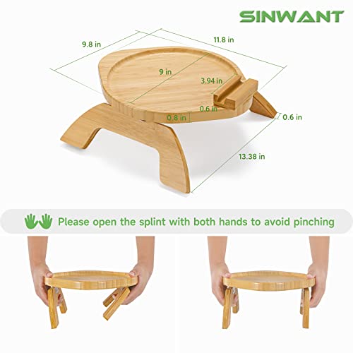 SINWANT Bamboo Sofa Tray Table Clip on Side Table Couch Arm with 360° Rotating Phone Holder, Couch Tray for Arm, Sofa Table for Eating/Drinks/Snacks/Remote/Control