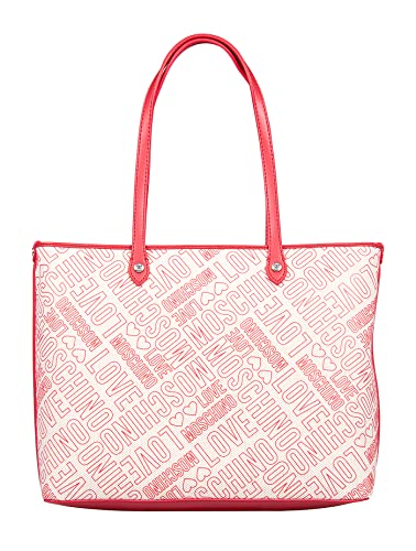 Love Moschino Cream Red Signature embossed construction for womens
