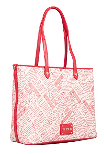 Love Moschino Cream Red Signature embossed construction for womens