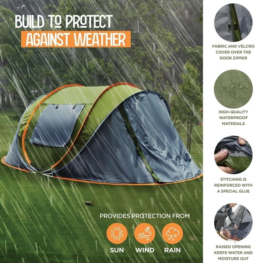 Easy Pop Up Tent with 2 Doors Camping Tent - 4-Person - UPF50+ Waterproof