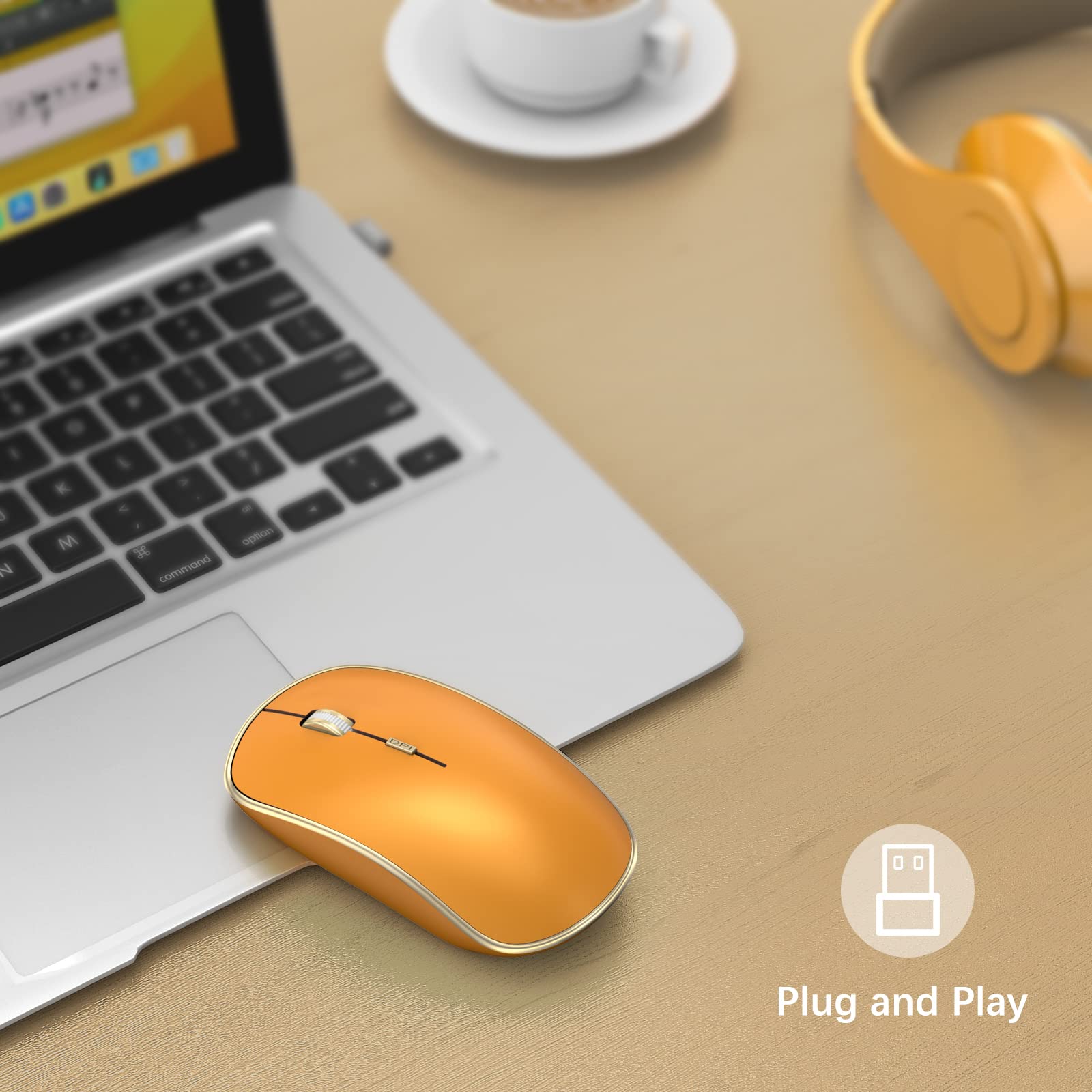 JOYACCESS J 2.4G Wireless Mouse Soft Click, Silent Travel Wireless Mouse for Laptop, 3200 DPI, 5 Adjustment Levels, Computer Mouse Wireless for Chromebook, Mac, PC, Notebook - Orange