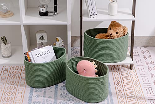 CubesLand Woven Basket for Organizing/Storage,Cube Shelf Closet Storage Baskets Bins Set 3,Long-lasting &Skin-friendly Toy Storage Basket Bin,Stylish Room Decor Basket, Cotton Rope Basket,Green Basket for Shelves