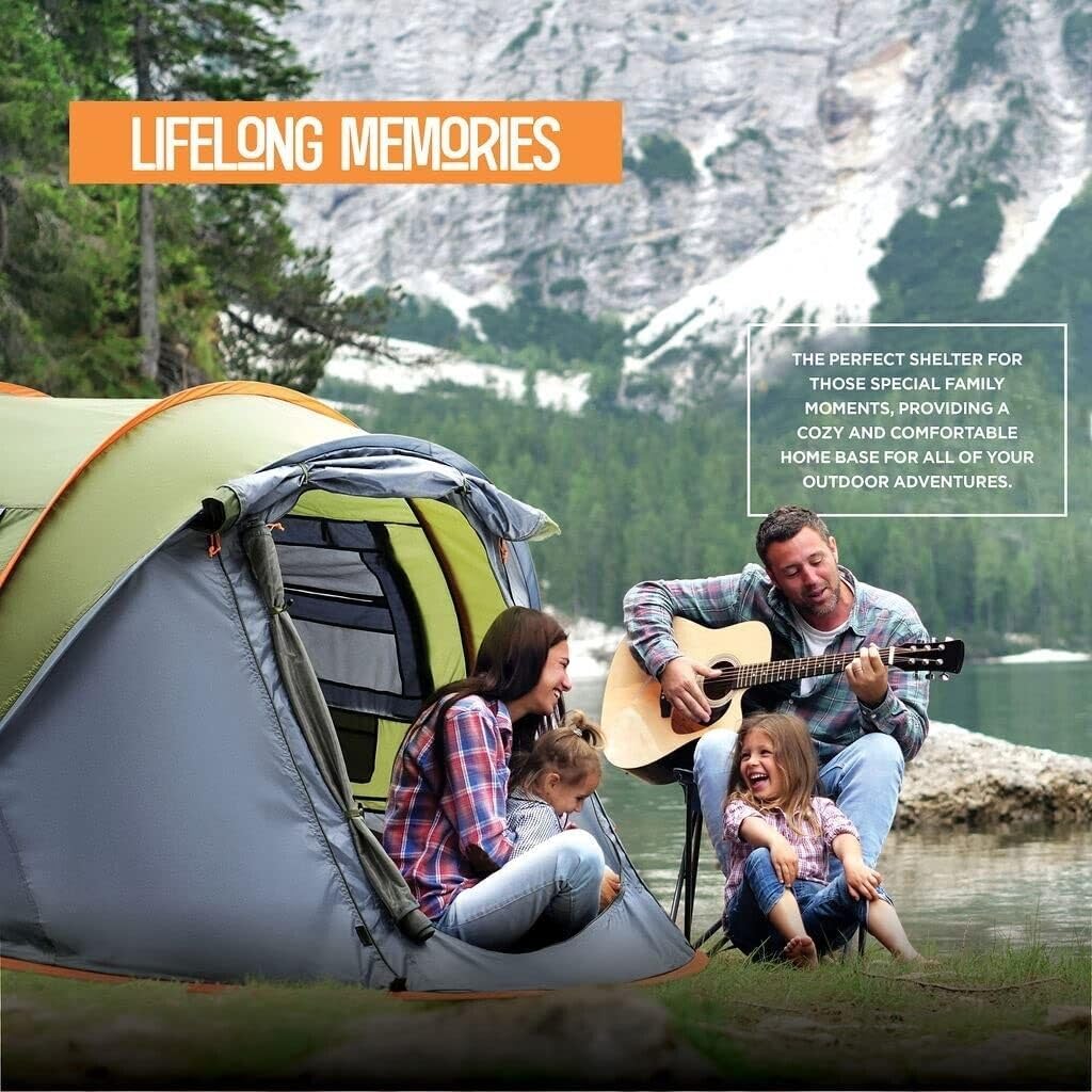 Easy Pop Up Tent with 2 Doors Camping Tent - 4-Person - UPF50+ Waterproof