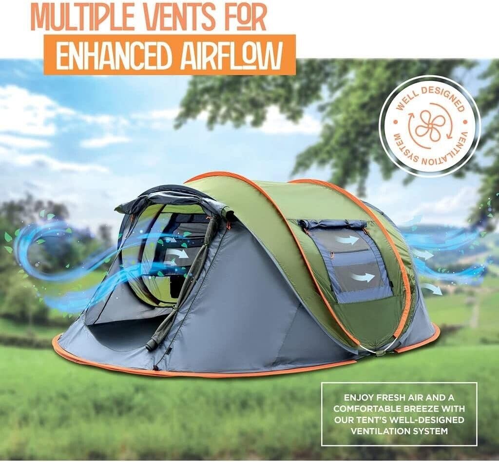 Easy Pop Up Tent with 2 Doors Camping Tent - 4-Person - UPF50+ Waterproof