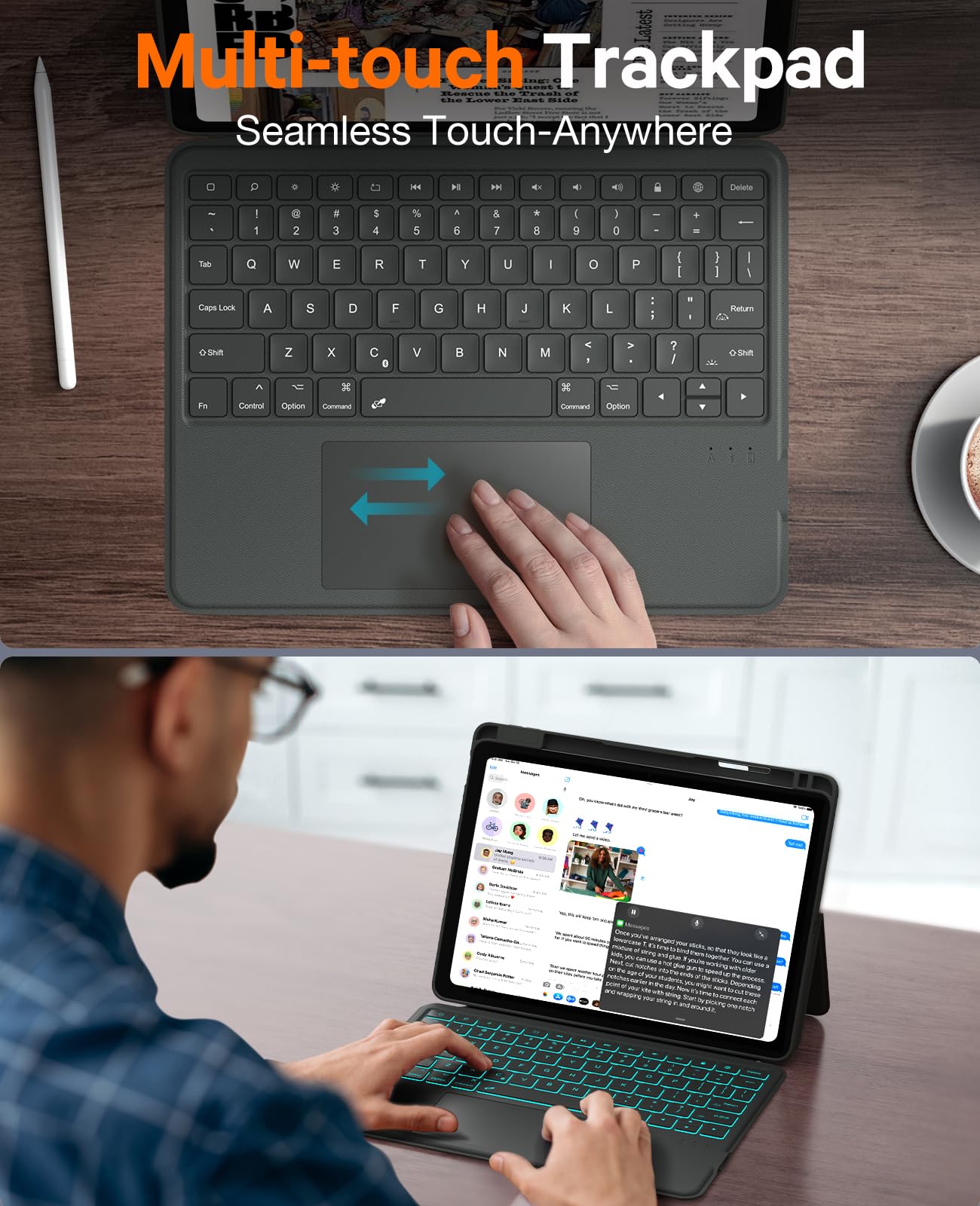 CHESONA Rugged Keyboard Case for iPad 10th Generation, Magnetic Detachable, Smart Trackpad, 15°-180° Adjustable Stand, Portrait/Landscape Dual Mode, Backlit Keyboard for iPad 10th 10.9” 2022, Gray