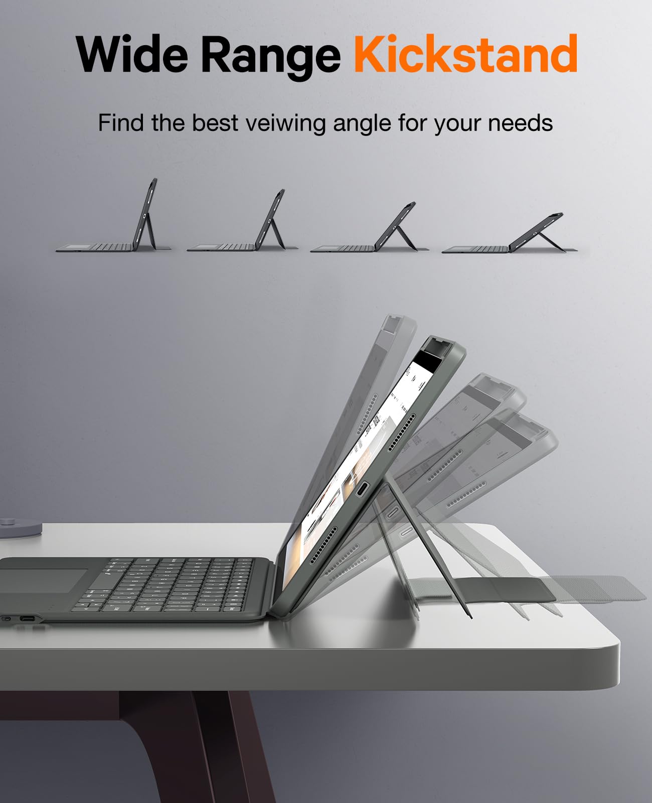 CHESONA Rugged Keyboard Case for iPad 10th Generation, Magnetic Detachable, Smart Trackpad, 15°-180° Adjustable Stand, Portrait/Landscape Dual Mode, Backlit Keyboard for iPad 10th 10.9” 2022, Gray