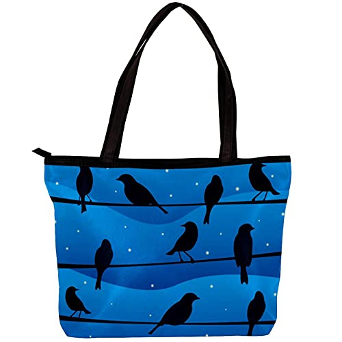 Tote Bag Shoulder Bags Handbags Blue & Blace Birds Satchel Handbags for Women with Inner Pouch