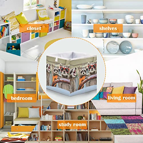 Funny Raccoon Guitar Storage Baskets for Shelves Foldable Collapsible Storage Box Bins with Fabric Bins Cube Toys Organizers for Pantry Organizing Shelf Nursery Home Closet,11 x 11inch