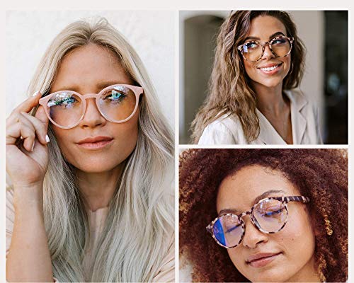 WearMe Pro Retro Round Blue Light Blocking Glasses - UV & Bluelight Blocker for Women - Anti Glare, Trendy Non Prescription for Reading (Grey Frame)