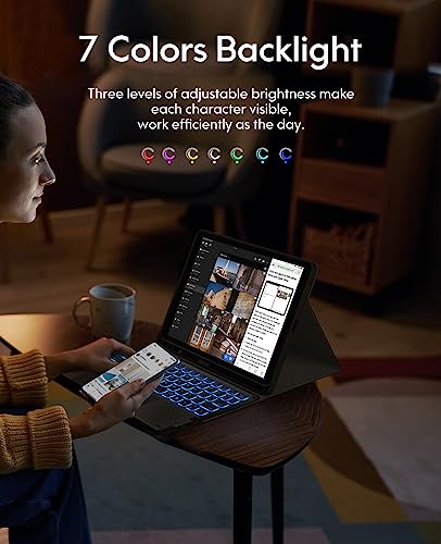 CHESONA for iPad Air 5th/4th Generation Case with Keyboard, Pro 11 inch Keyboard, Smart Trackpad, 7 Color Backlit, Wireless Detachable Keyboard for iPad Air 10.9, Pro 11 (4/3/2/1 Gen), Black