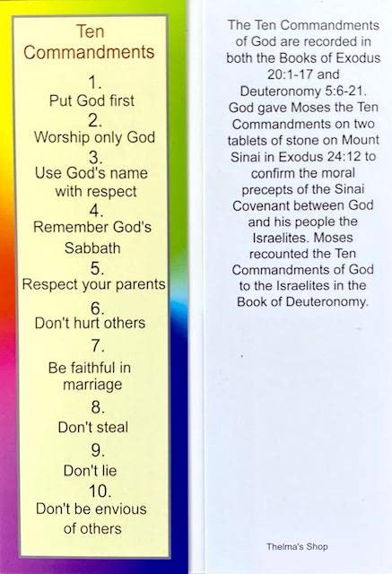 Thelma's Shop Ten Commandments Bookmarks for Kids and Adults Church Gifts Religious (50 Count)