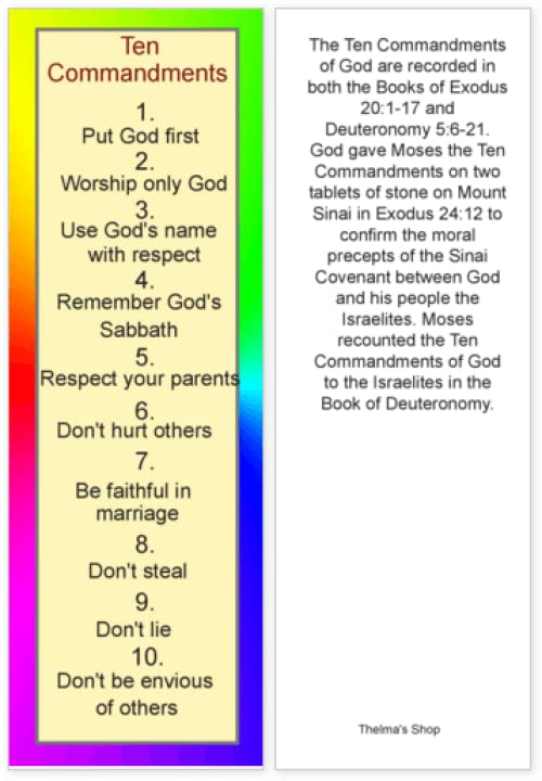 Thelma's Shop Ten Commandments Bookmarks for Kids and Adults Church Gifts Religious (50 Count)