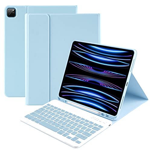 12.9 Keyboard Case 2022, 12.9" 6th/5th/4th/3rd (2022-2018) Gen Case with Keyboard, Wireless Bluetooth Magnetic Keyboards for 12.9" 2022 Case with Pencil Holder(Light Blue)