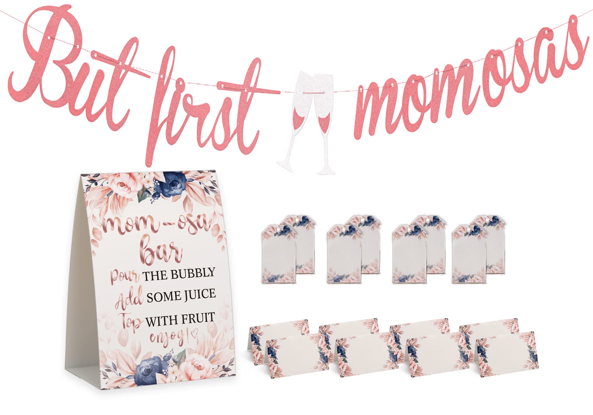 Momosa Bar Decorations ā Gold Foil Banner Tags Kit, Momosa Bar Sign, 8 Bottle Tags, 8 Table Cards ā Bridal Shower Bubbly Bar Champagne Baby Shower Wedding Birthday Party/mo030A