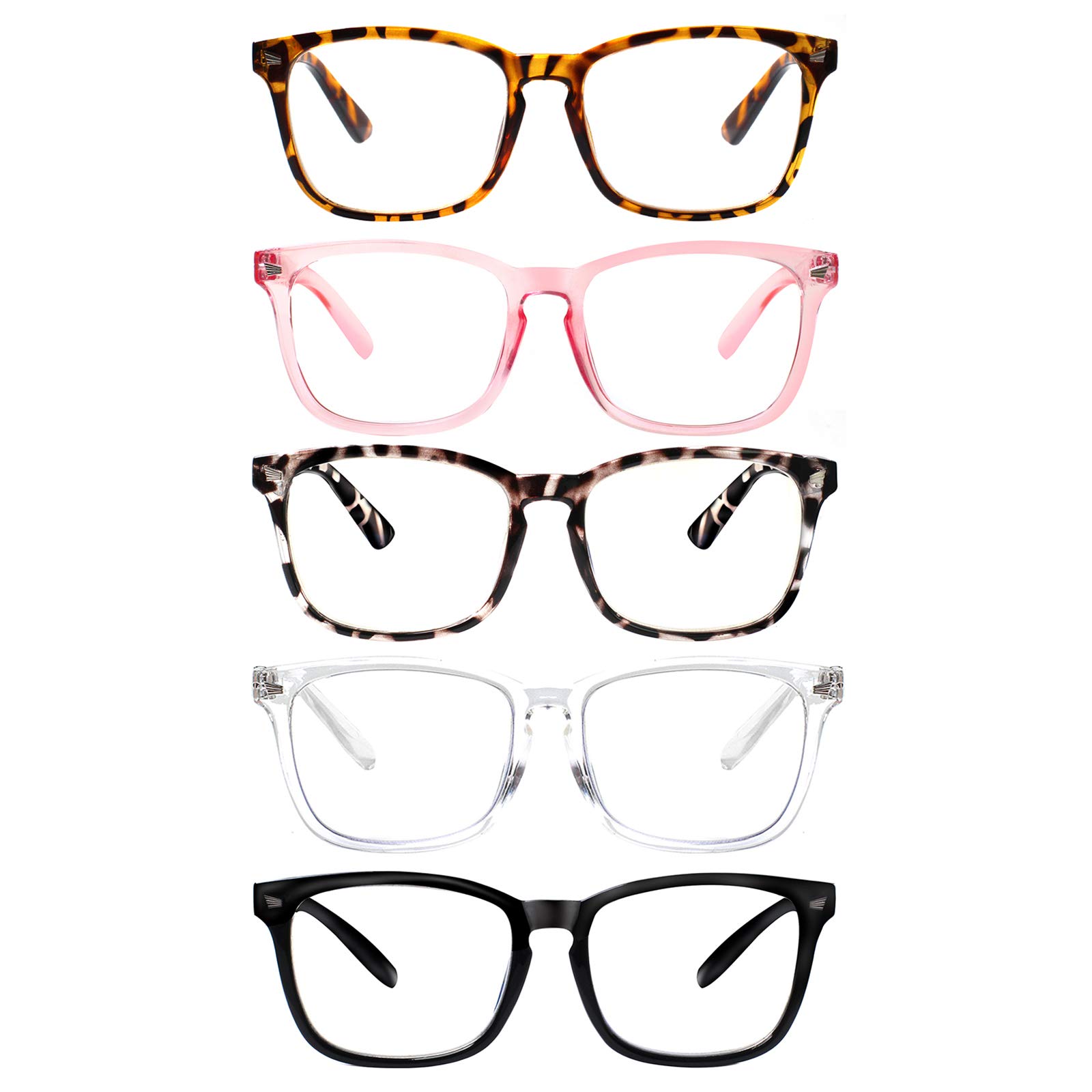 VIDEBLA 5 Pack Blue Light Blocking Reading Glasses,Spring Hinge Computer Readers for Women Men,Anti UV Ray Filter Nerd Eyeglasses (Mix, 0.50)