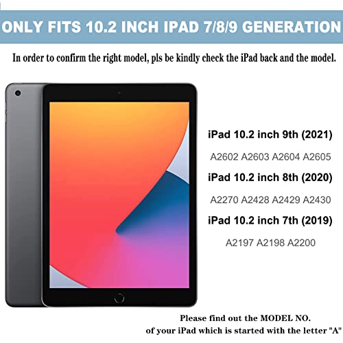 Keyboard Case for iPad 9th Generation 10.2 inch 2021, iPad 8th /7th Gen Case and Keyboard Detachable Wireless, 7 Color Backlight Tablet Keyboard with Slim Folio Case, Built-in Pencil Holder Black